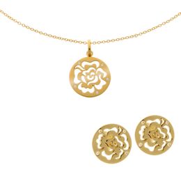 Orphelia 'Fiore' Damen 925 Sterling Silber Set: Ketten-Anh&auml;nger + Ohrringe - Gold SET-7079/2