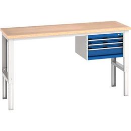 Bott Werkbank cubio, manuell h&ouml;henverstellbar, Buche-Multiplexplatte, B 2000 x T 0 x H 740-1140 mm, 600 kg, enzianblau/lichtgrau