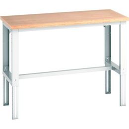 Bott Werkbank cubio, manuell h&ouml;henverstellbar, Buche-Multiplexplatte, B 1500 x T 750 x H 740&ndash;1140 mm, bis 800 kg, lichtgrau RAL 7035