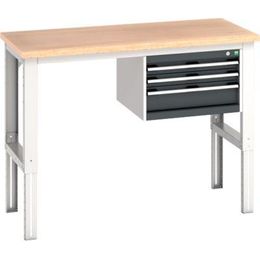 Bott Werkbank cubio, manuell h&ouml;henverstellbar, Buche-Multiplexplatte, B 1500 x H 740-1140 mm, Tragkraft 800 kg, anthrazit/lichtgrau RAL 7035