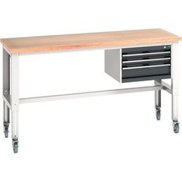 Bott Werkbank cubio mobil mit H&auml;ngeschrank, Buche-Multiplexplatte, B 2000 x T 750 mm, Stahlblech, lichtgrau/anthrazit