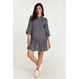 Marineblaues und wei&szlig;es Print-Kleid mit Kn&ouml;pfen