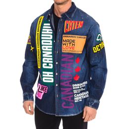 Dsquared2 Lang&auml;rmliges Jeanshemd f&uuml;r Herren mit Patches S74DM0505-S30341