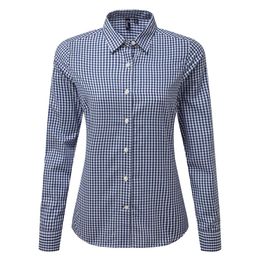Premier Womens/Ladies Maxton Check Langarmhemd (Marine/Wei&szlig;)