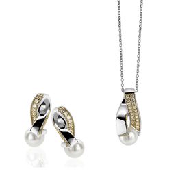 Orphelia Damen 925 Sterling Silber Set: Kettenanh&auml;nger + Ohrringe - Silber/Gold SET-5204