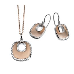 Orphelia Damen 925 Sterling Silber Set: Kettenanh&auml;nger + Ohrringe - Silber/Ros&eacute; SET-5188