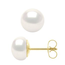 Ohrringe &ndash; Gelbgold 750 (18 Karat echte S&uuml;&szlig;wasser-Zuchtperlen, Knopf 8&ndash;9 mm).