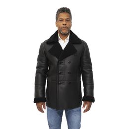 Zweireihiger Herren-Erbsenmantel aus Shearling-Schaffell-Valencia