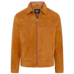 Hellbraune Retro-Harrington-Bikerjacke aus klassischem Wildleder f&uuml;r Herren &ndash; Bryne