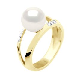 Armreif-Ring-Schmuck 0,06 cts &ndash; Gelbgold &ndash; echte S&uuml;&szlig;wasser-Zuchtperle, rund 8&ndash;9 mm