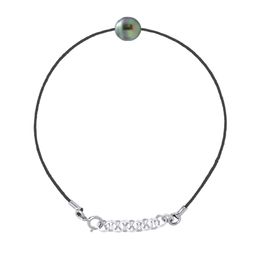 Armband Love Links aus gedrehtem Nylon in der Farbe SCHWARZ, verziert mit einer echten Tahiti-Zuchtperle im Kreis von 8-9 mm