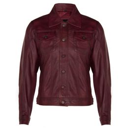 Trucker Slim Fit Lederhemd-Jeansjacke
