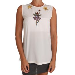 Dolce & Gabbana Dolce & Gabbana Women's White Silk Embellished Crystal Sequin Fairy Top
