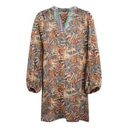 Inoa Golden Eagle Braun Lang&auml;rmliges Seidenkleid mit V-Ausschnitt