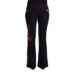 Exte Damen Schwarze Baumwoll-Stretch Mittelhohe Flared Denim Jeans