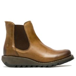 Fly London Damen SALV Chelsea-Stiefel aus Leder in Kamel mit Keilabsatz