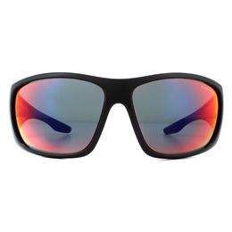Prada Sport Wrap Herren Sonnenbrille Schwarz Dunkelgraublau Rot Spiegel