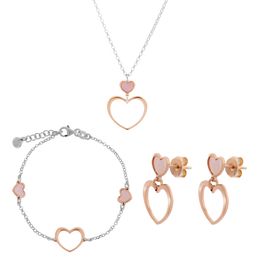 Orphelia 'Mada' Damen 925 Sterling Silber Set: Kette + Armband + Ohrringe - Silber/Ros&eacute; SET-7389