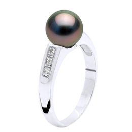 Ringschmuck Diamant 0,06 cts &ndash; Wei&szlig;gold &ndash; echte Tahiti-Zuchtperle rund 8&ndash;9 mm