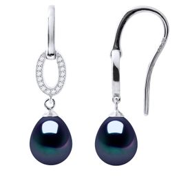 Ohrringe Haken S&uuml;&szlig;wasserperlen 8-9mm Schwarze Birnen Schmuck 925