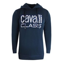 Marineblauer Kapuzenpullover von Cavalli Class mit floralem Logo