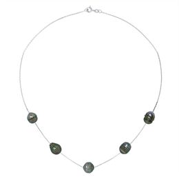 Halskette mit 5 echten Tahiti-Zuchtperlen, eingekreist, 7-8 mm
