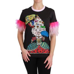 Dolce & Gabbana Dolce & Gabbana Schwarzes JAHRES DES SCHWEINS Baumwoll-T-Shirt