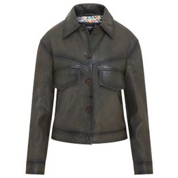Olivgr&uuml;ne Retro-Biker-Lederjacke f&uuml;r Damen &ndash; Kopervik