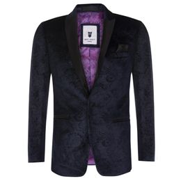Marineblauer Smoking-Blazer aus Samt mit Paisleymuster f&uuml;r Herren