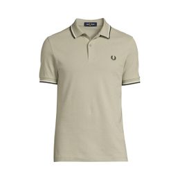 Fred Perry Schwarzes hellgr&uuml;nes Poloshirt mit Doppelstreifenkragen