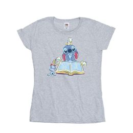 Disney - "Lilo & Stitch Reading A Book" T-Shirt f&uuml;r Damen (Grau)