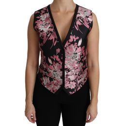 Dolce & Gabbana Dolce & Gabbana Schwarzes Rosa Blumengemusterte Weste Bluse Top
