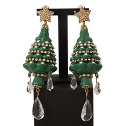 Dolce & Gabbana Dolce & Gabbana Damen Goldene Weihnachtsbaum Kristall Messing Clips Ohrringe