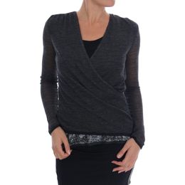 Ermanno Scervino Graues Woll-Spitzenoberteil Langarm-T-Shirt