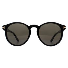 Tom Ford Runde Unisex-Sonnenbrille gl&auml;nzend schwarz grau rauch