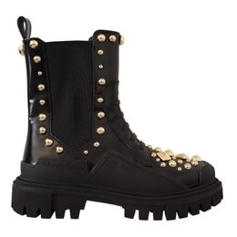 Dolce & Gabbana Dolce & Gabbana Damen Schwarze Leder Nietenkampfstiefel