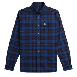 Lang&auml;rmliges marineblaues Tartan-Hemd von Fred Perry