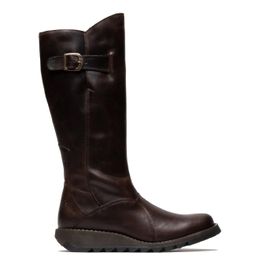 Fly London Damen MOL 2 Kniehohe Stiefel aus Leder mit Keilabsatz und Rei&szlig;verschluss, Braun