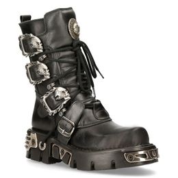 New Rock Schwarze mittelhohe Gothic-Lederstiefel-391-S1