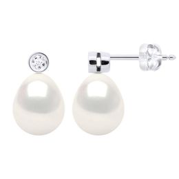 Ohrringe Prestige &ndash; Diamanten 0,02 ct &ndash; Qualit&auml;t HSI &ndash; Wei&szlig;gold &ndash; echte S&uuml;&szlig;wasser-Zuchtperlen, Birne 8&ndash;9 mm