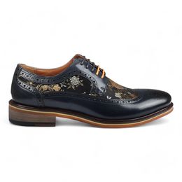 Justin Reess Herren Marineblaue Leder Floral Print Brogue Schn&uuml;rschuhe - Ross