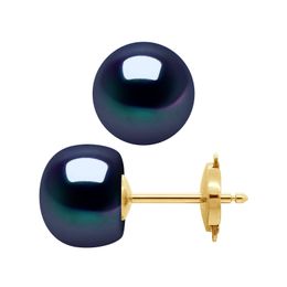 DIADEMA - Ohrringe - Gelbgold und echte S&uuml;&szlig;wasserperlen - Schwarzer Tahitian Style