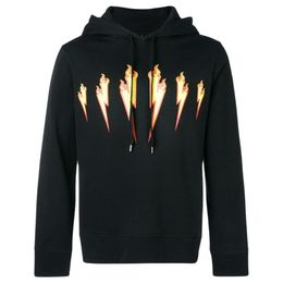 Neil Barrett Thunder Flame Lightning Bolt Logo Schwarzer Kapuzenpullover