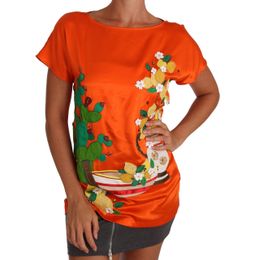 Dolce & Gabbana Dolce & Gabbana Seiden-Orrangen-Zitronen-Kristall-T-Shirt-Top
