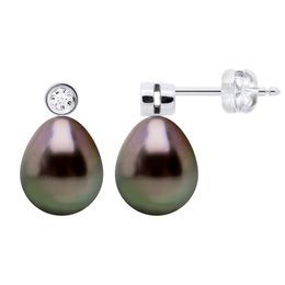 Ohrringe Prestige &ndash; Diamanten 0,02 ct &ndash; Wei&szlig;gold &ndash; echte Tahiti-Zuchtperlen, Birne 9&ndash;10 mm