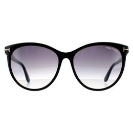 Tom Ford Runde Damen Sonnenbrille Gl&auml;nzendes Schwarz Rauchgrauer Verlauf