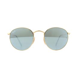 Lunettes De Soleil Ray-Ban Rond Lentilles Plates 3447N 001/30 Miroir Flash Gris Brillant Or 50mm