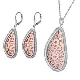 Orphelia Damen 925 Sterling Silber Set: Kettenanh&auml;nger + Ohrringe - Silber/Rose SET-068