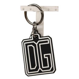 Dolce & Gabbana Dolce & Gabbana Schwarz Wei&szlig; DG Gummilogo Silberring Herren Schl&uuml;sselanh&auml;nger