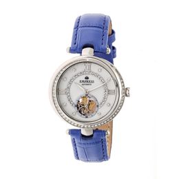 Montre semi-squelette automatique Empress Stella avec bracelet en cuir MOP